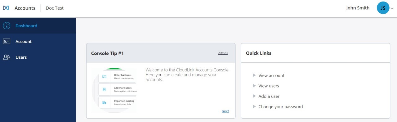 Log in to the CloudLink Accounts Console